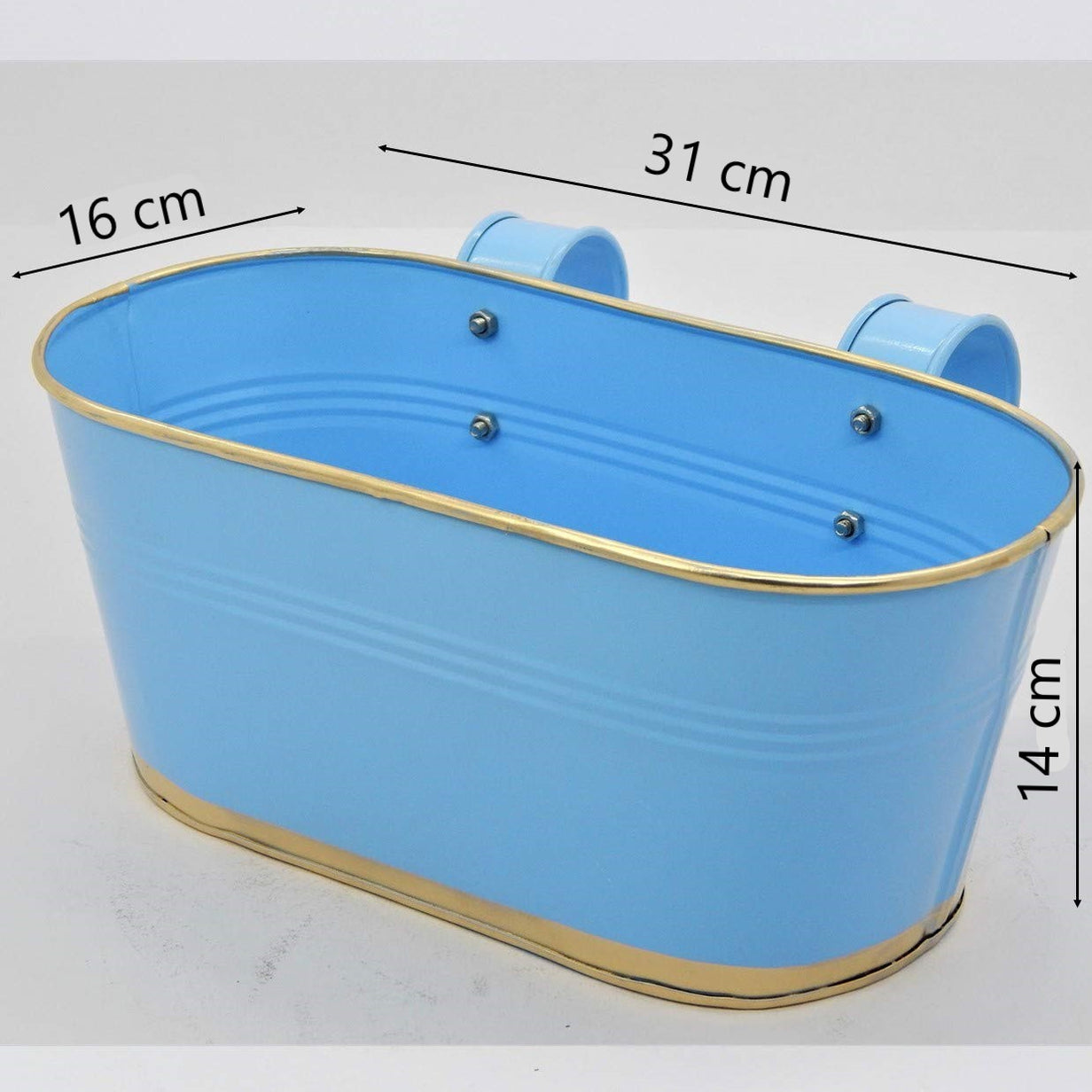 Hanging Metal Railing planters -Sky Blue Colour — Plan A Plant